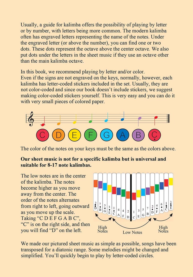 Big Color-coded Kalimba Songbook for Absolute Beginners: Play by Color ...