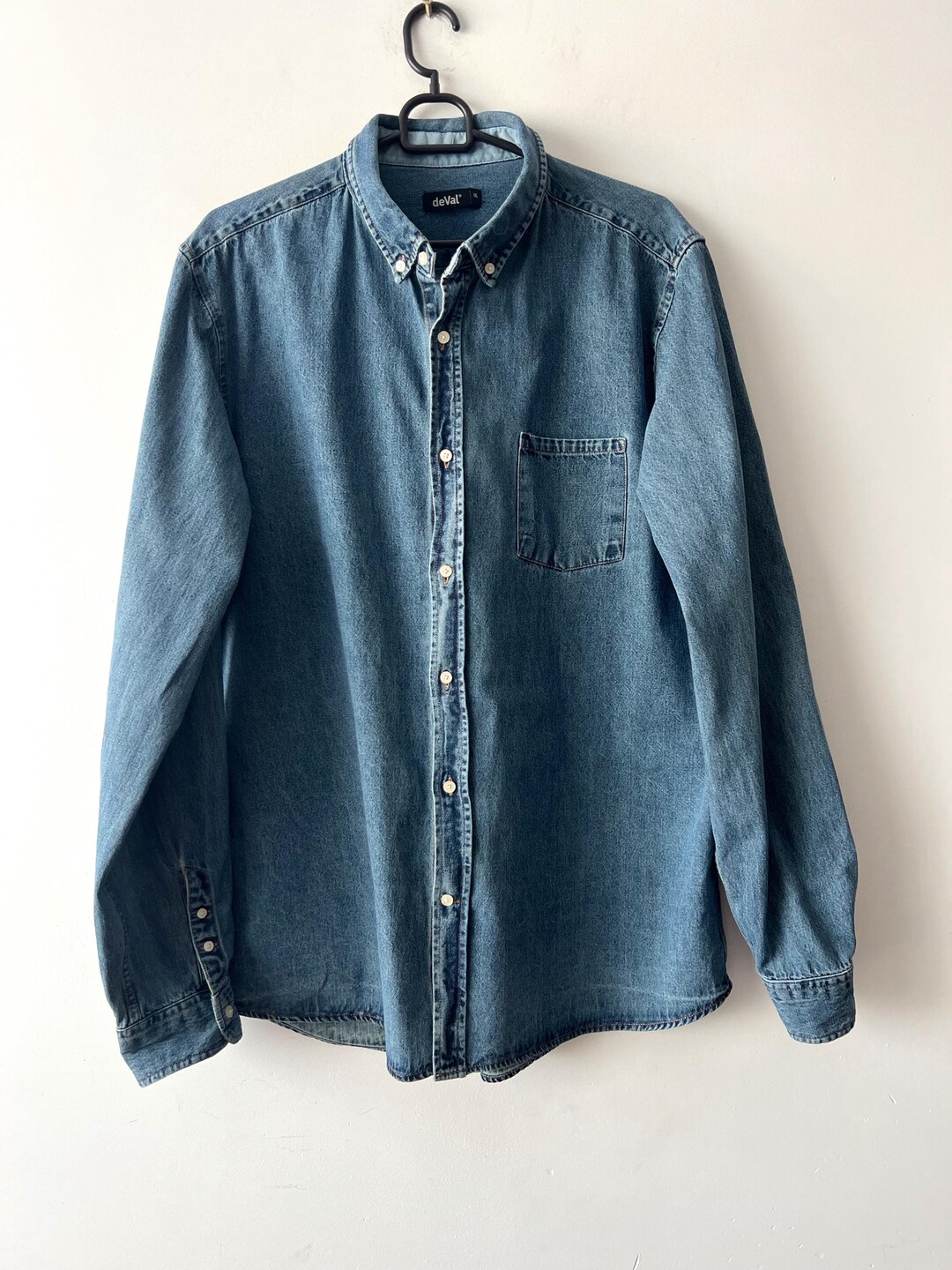 Vintage Men's Blue Denim Shirt Retro 90s Men's Long Sleeve Shirt Denim ...