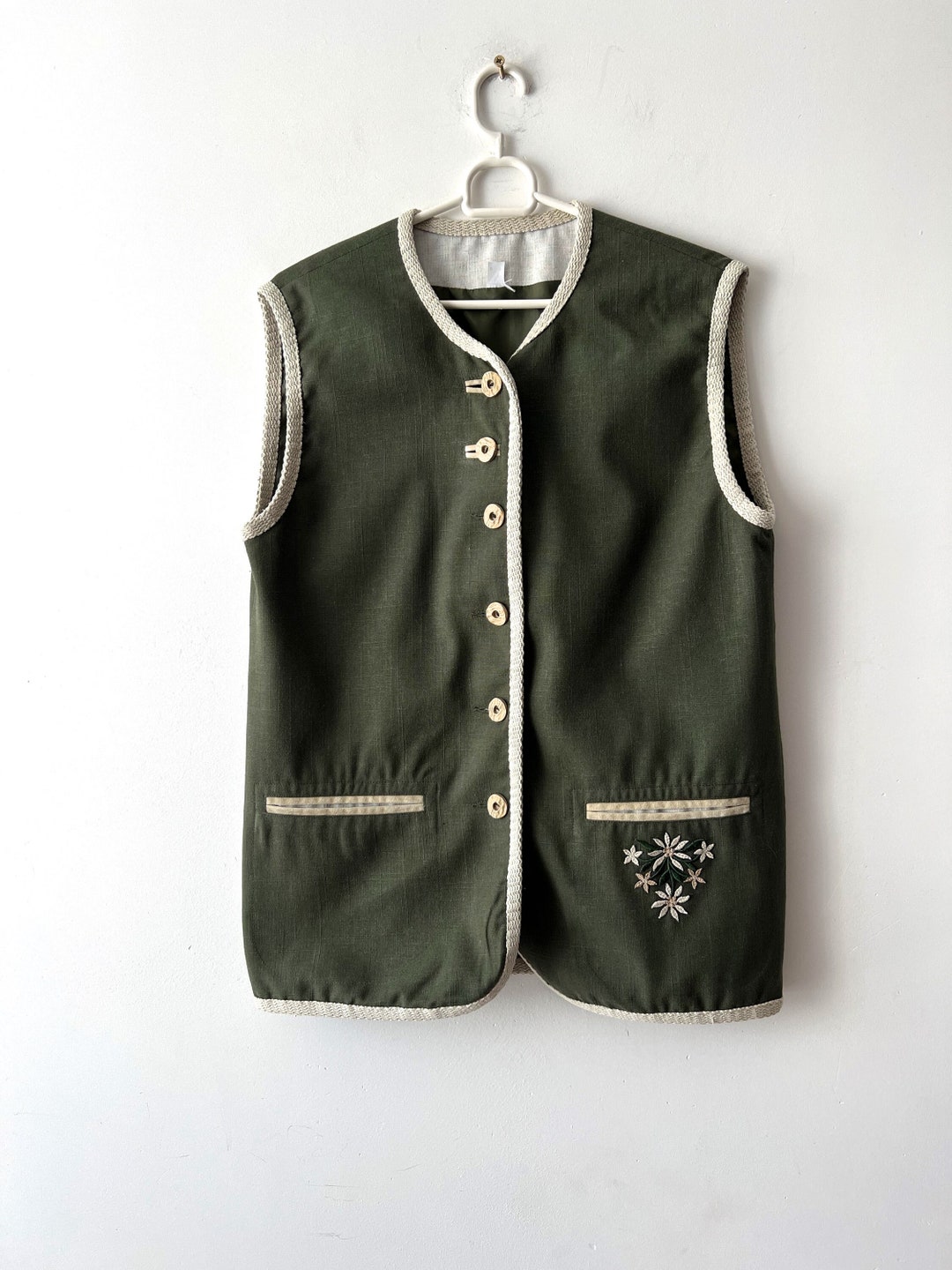 Vintage Large Size Women's German Bavarian Style Vest Linen Blend Loden ...