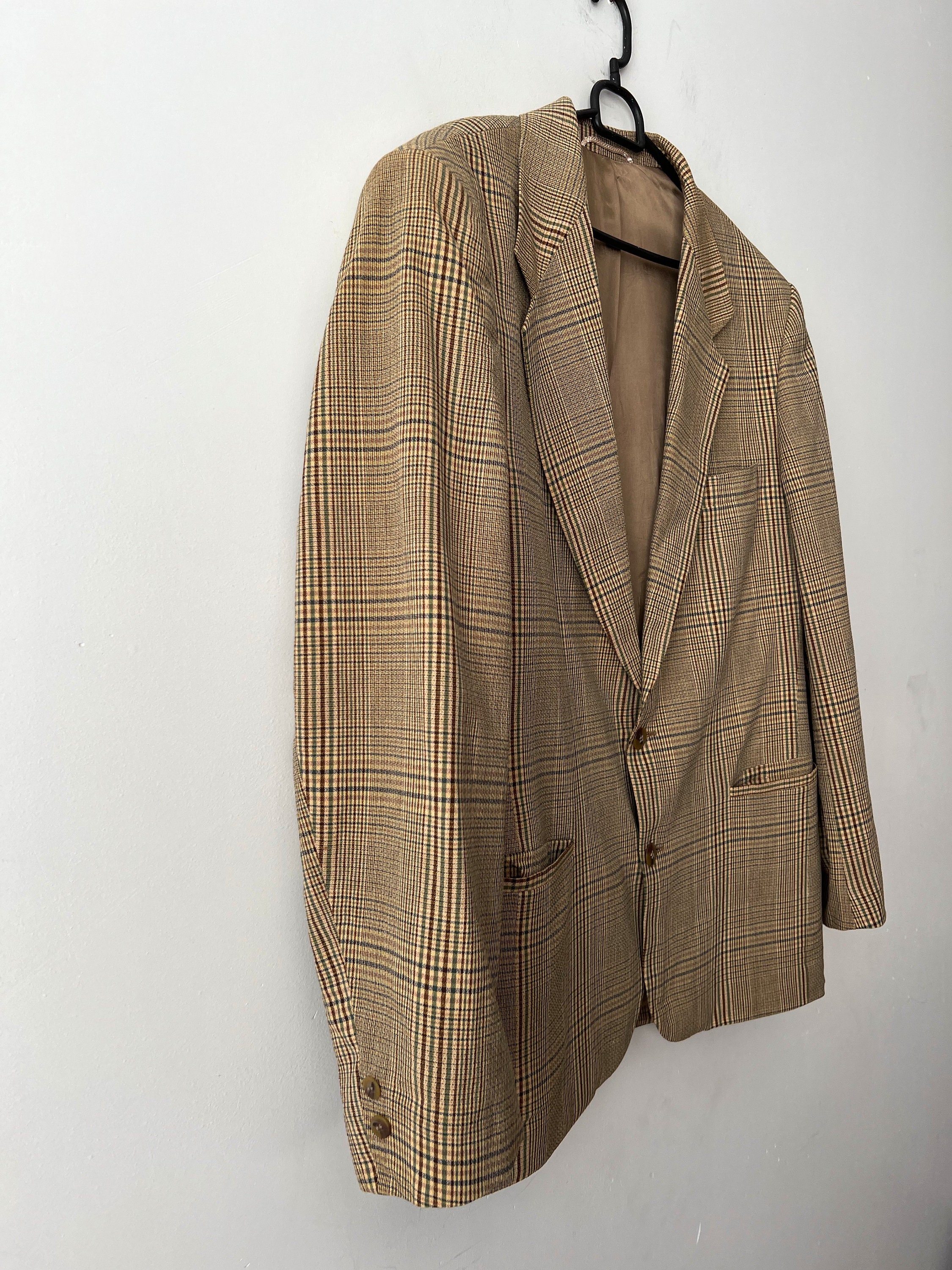 Vintage Mens Summer Tweed Plaid Jacket CARLO MANZONI Cotton Checkered ...