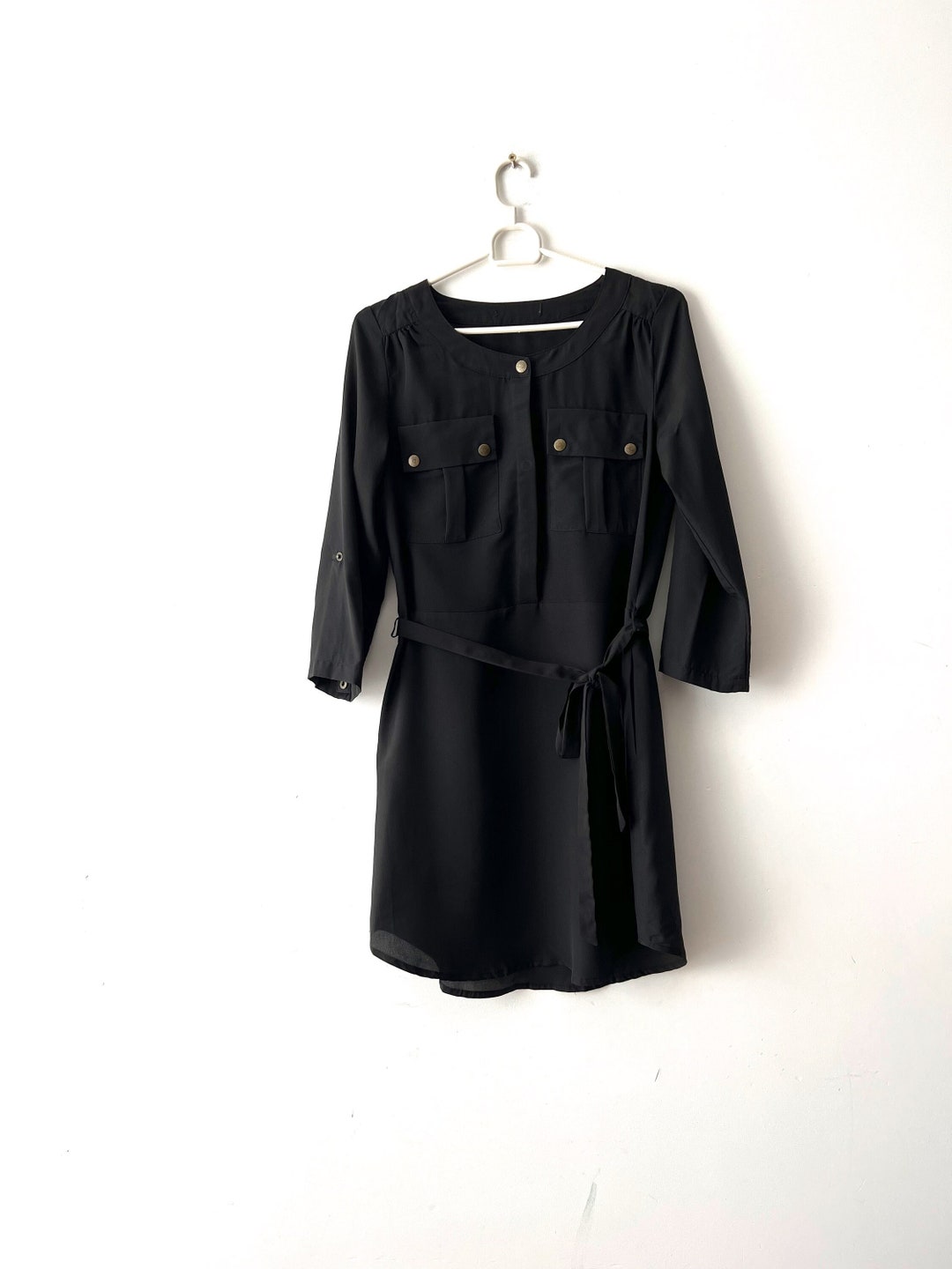 Vintage Black Knee Dress Long Sleeve Dress Small Size Student Dress ...