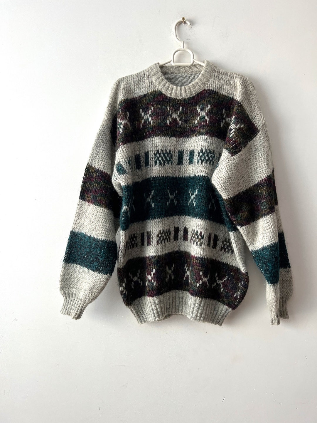Vintage 90s Mens Sweater Large Size Winter Sweater Warm Patterned ...