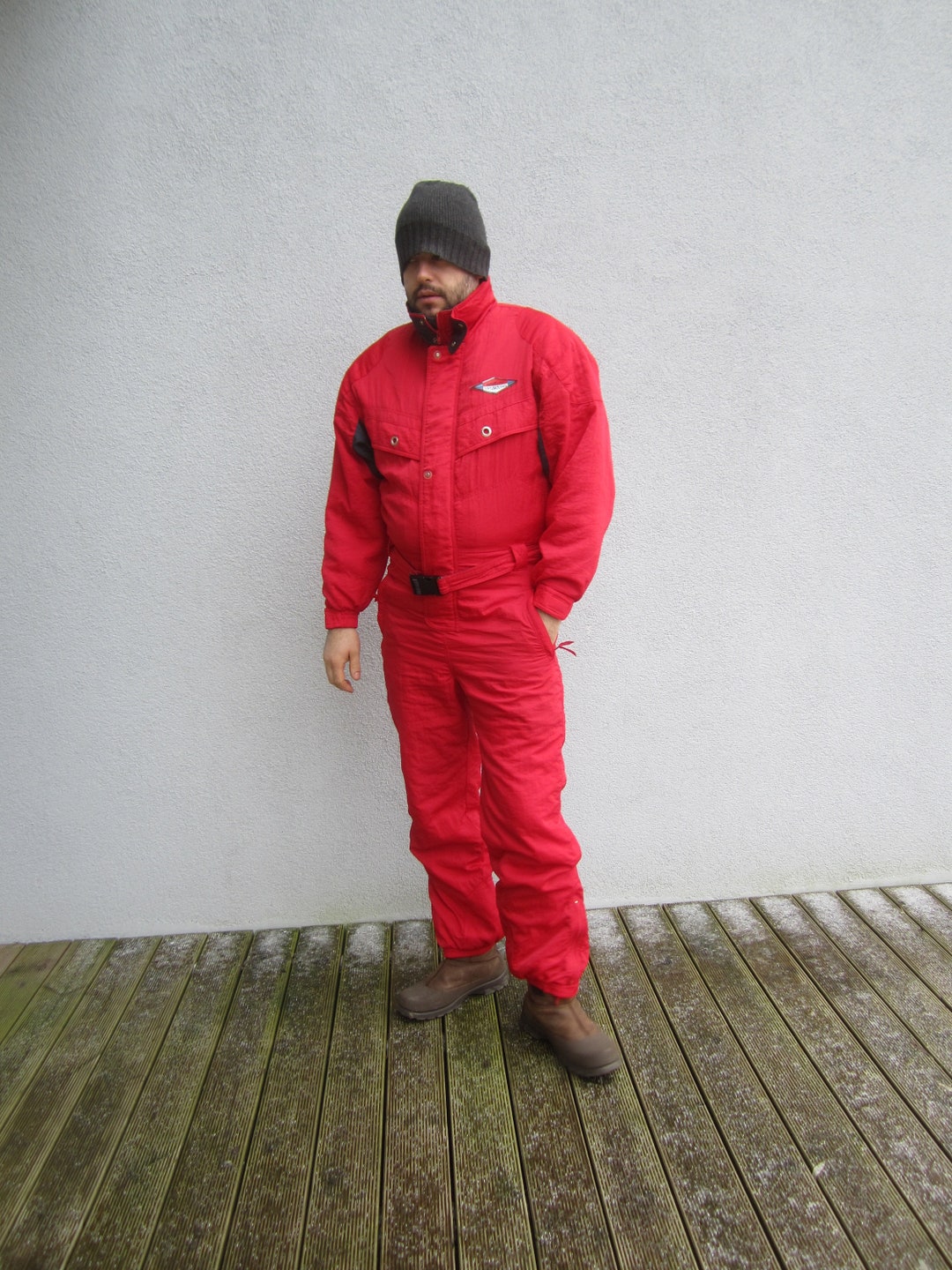 Vintage Men's Ski Suit Red One Piece Winter Skiing Suit Retro Snowsuit ...