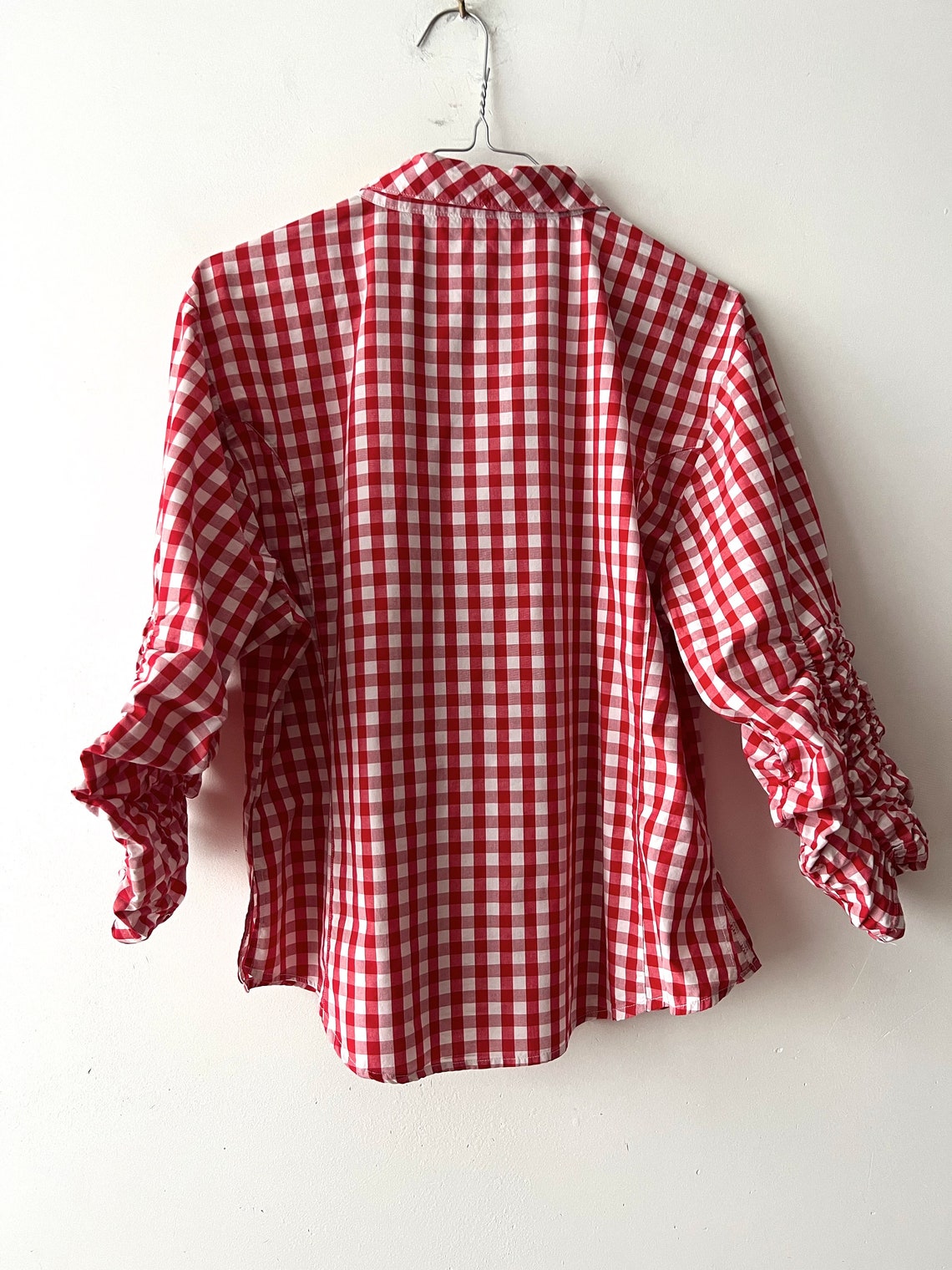 Vintage Austrian Plaid Shirt Women's Dirndl Blouse Quarter Sleeve Shirt ...