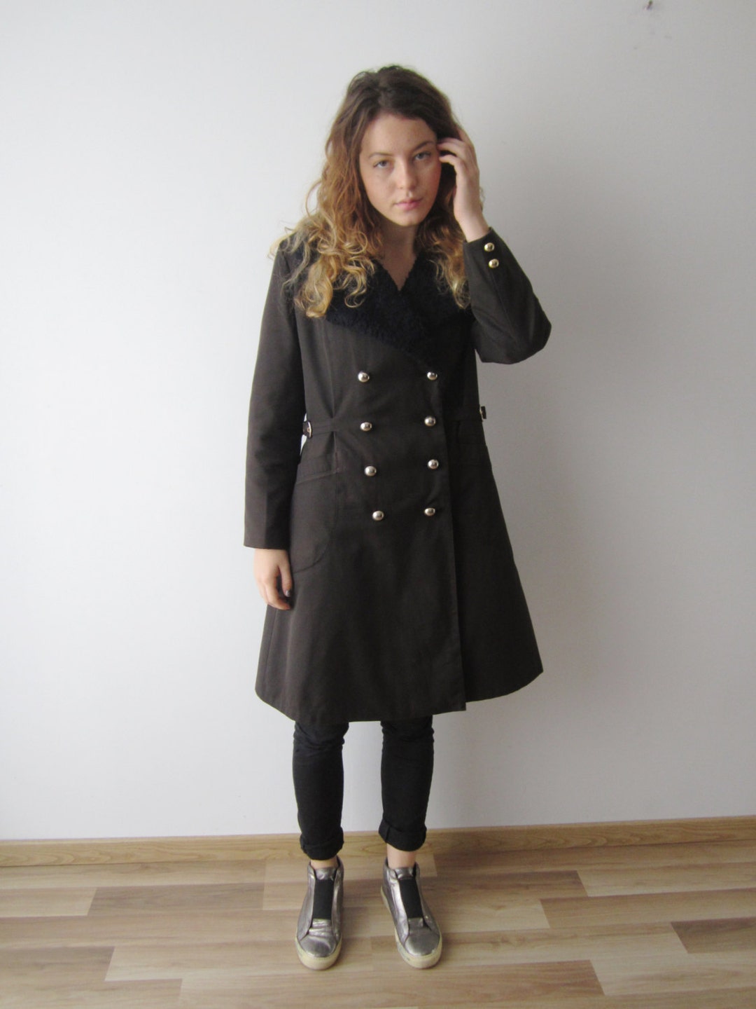 Vintage Brown Coat Women's Marching Band Coat Double Breasted Long ...