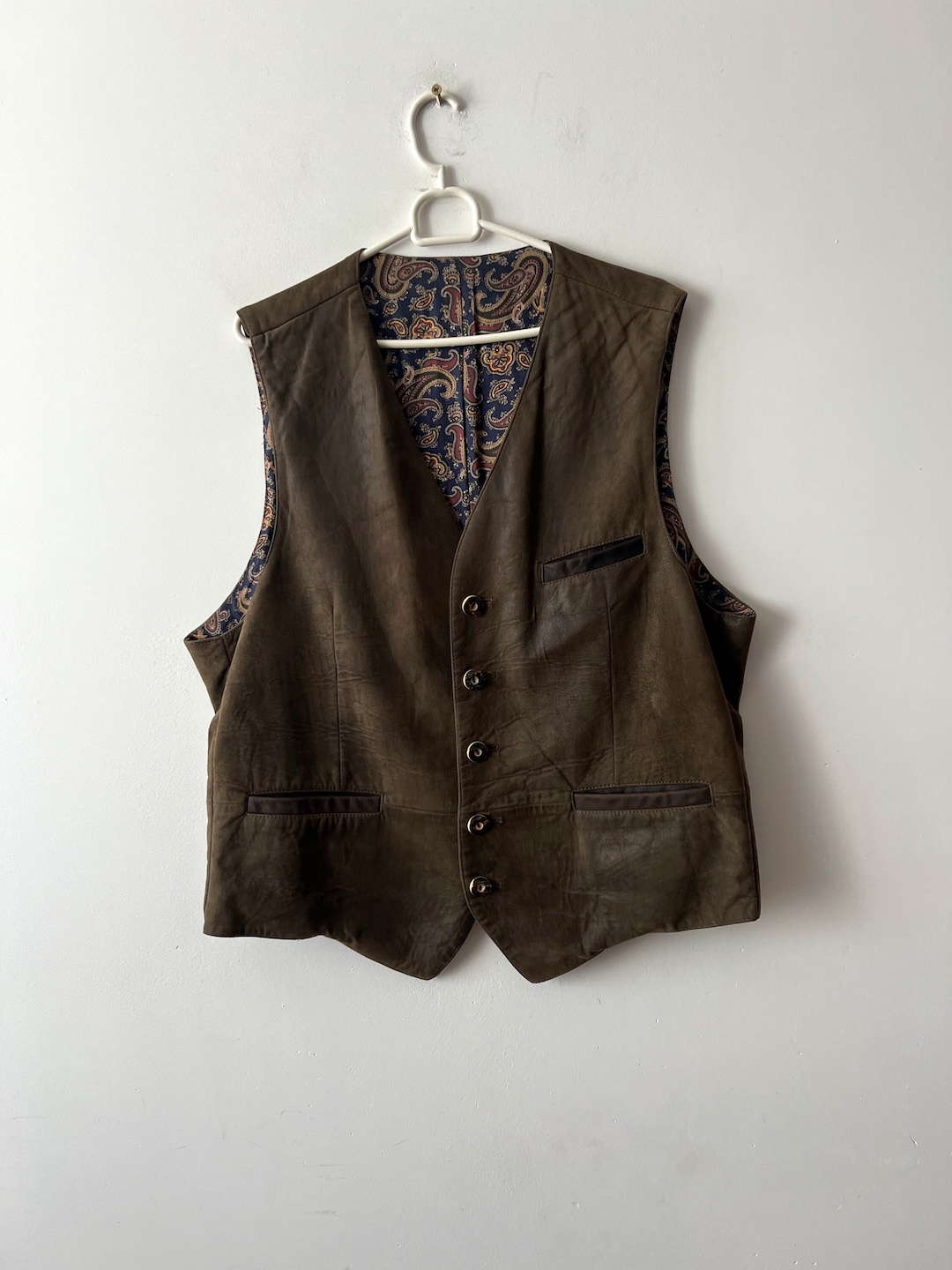 Vintage Extra Large Leather Austrian Vest Mens Loden Vest Traditional ...