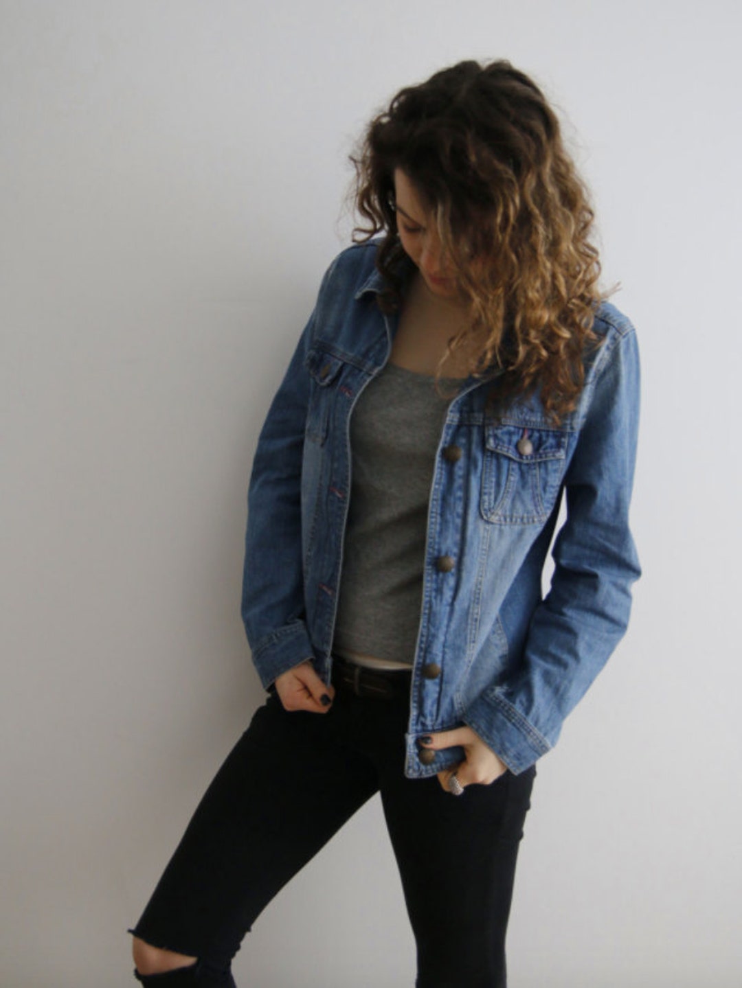Vintage Washed Out Denim Jacket Button up 90's Denim Jacket Classic ...
