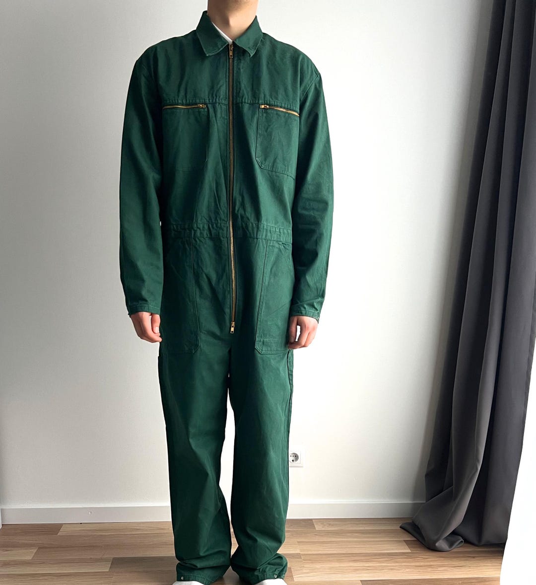 Vintage Green Cotton Boiler Suit Workers Salopette, One Piece Coveralls ...