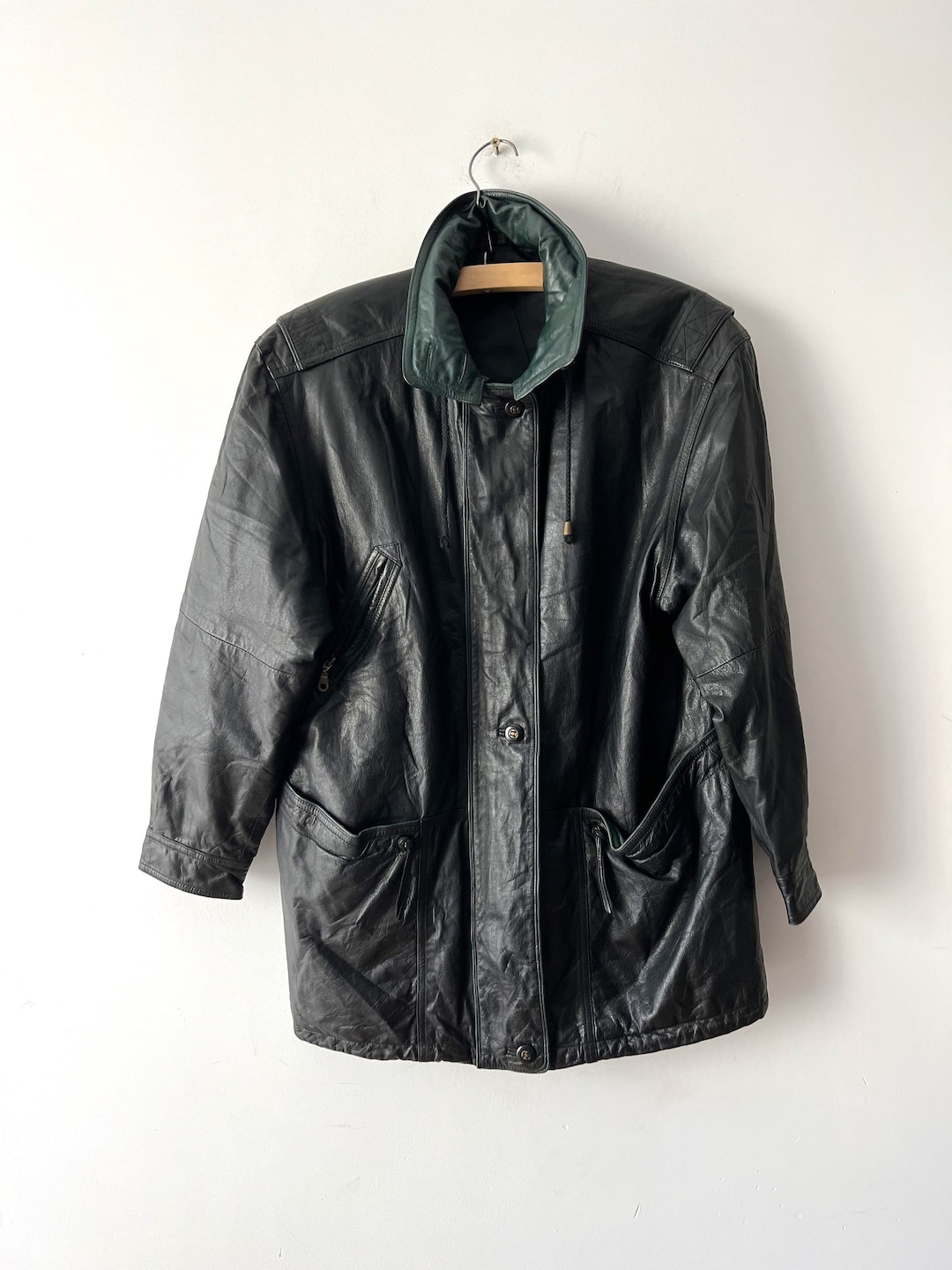 Vintage Women's Leather Parka Coat Black Leather Coat Medium Size ...