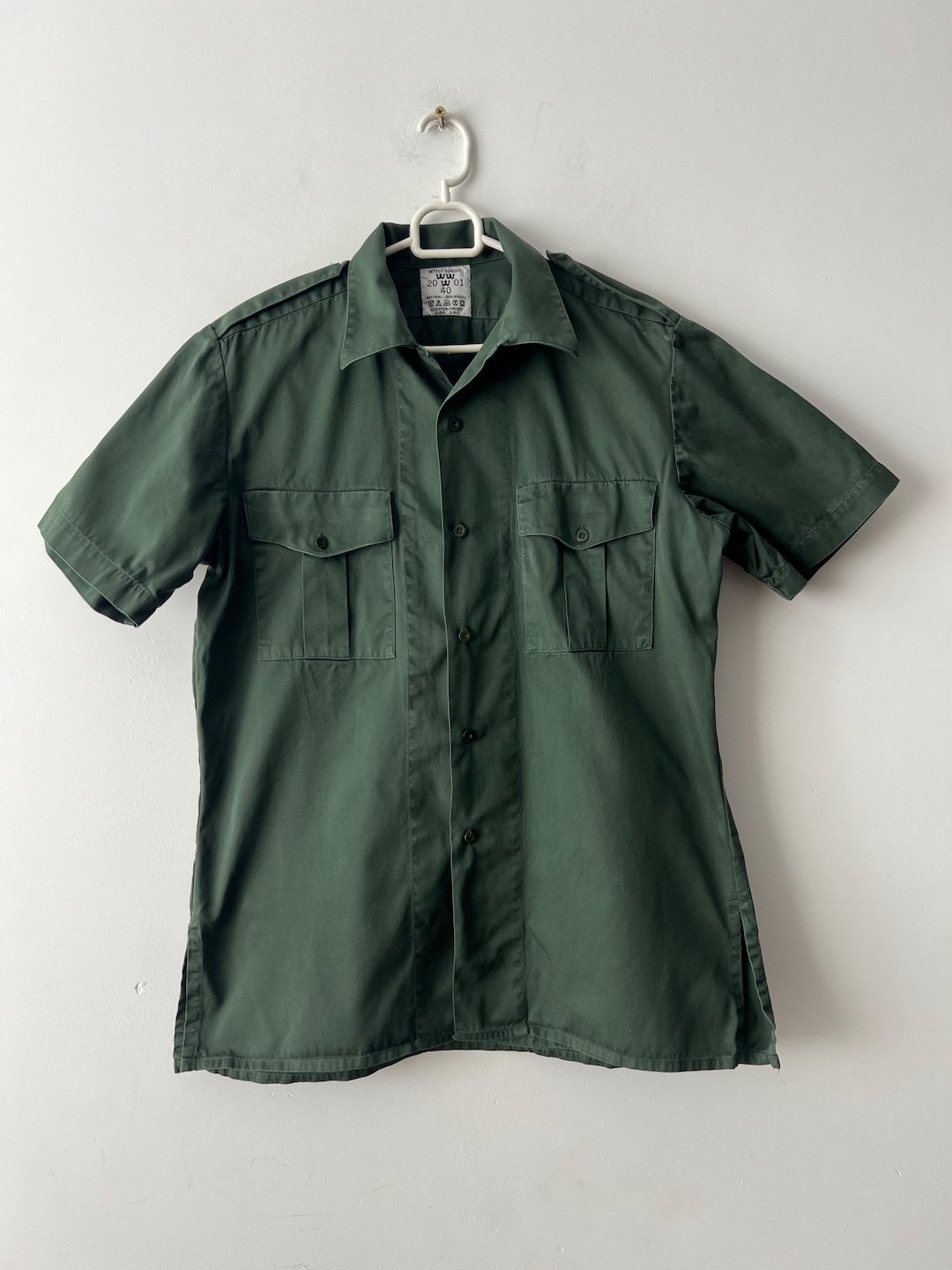 Vintage Military Style Mens Shirt Medium Size Khaki Green Shirt ...