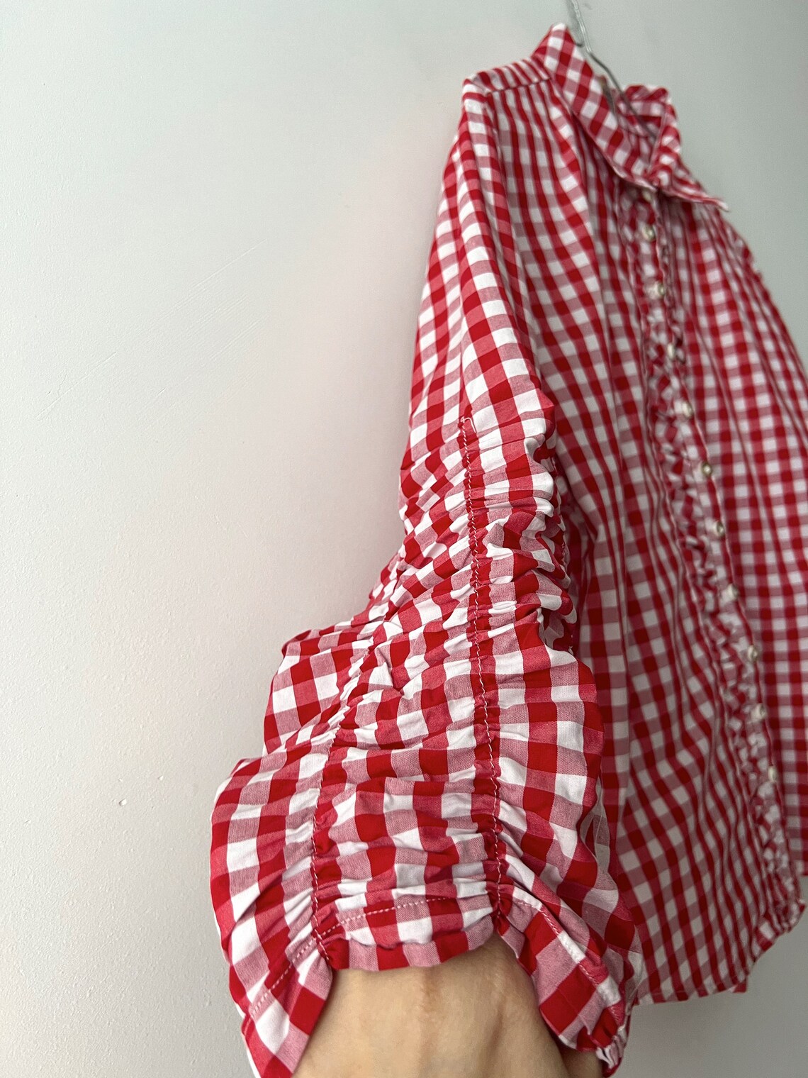 Vintage Austrian Plaid Shirt Women's Dirndl Blouse Quarter Sleeve Shirt ...