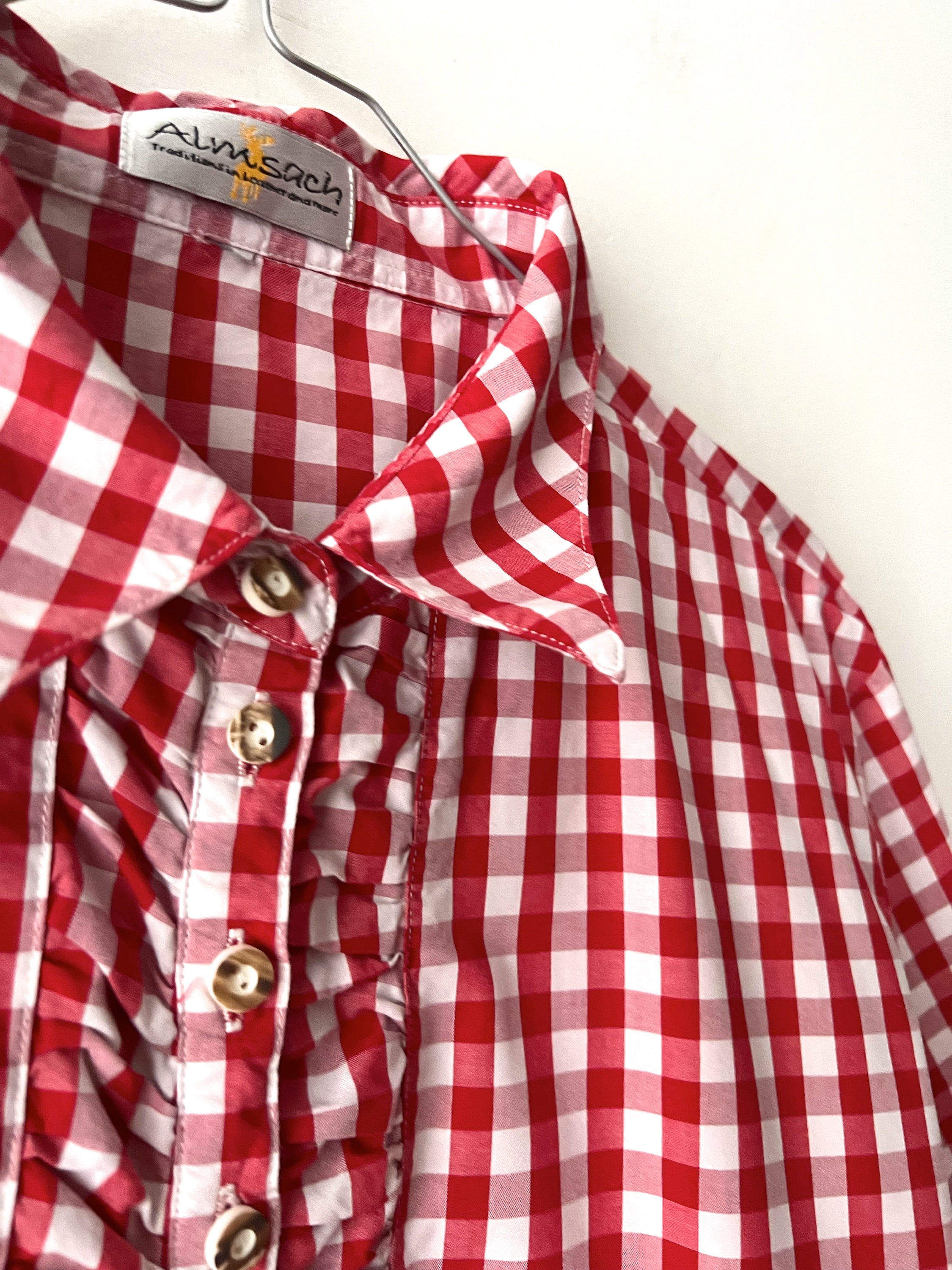Vintage Austrian Plaid Shirt Women's Dirndl Blouse Quarter Sleeve Shirt ...