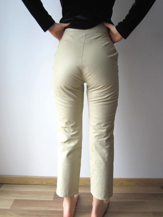 Vintage Beige Leather Pants High Waisted Genuine Leat… - Gem