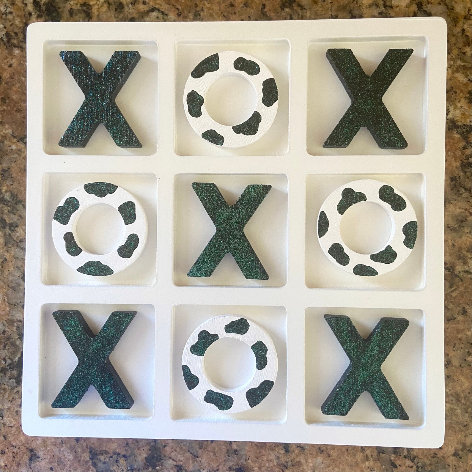Glitter Tic-tac-toe Set Wooden Board Game Xs and Os Coffee Table Decor ...