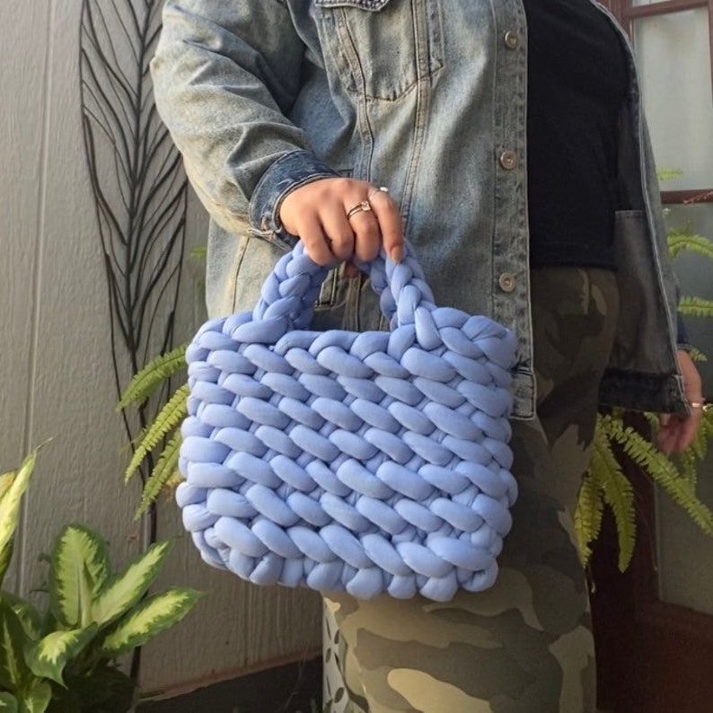 The Essentials Handbag Hand Crochet Purse Powder Blue - Etsy
