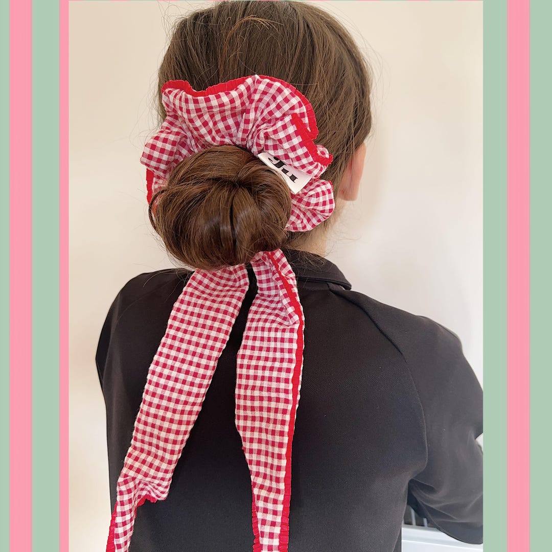 Oversized Red Gingham Scrunchie With Long Tail Bow: Christmasy Big Hair ...
