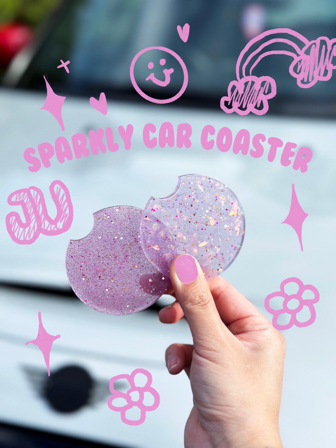 Set of 2 Car Coasters for Women Car Accessories for Girls Sparkly Car ...