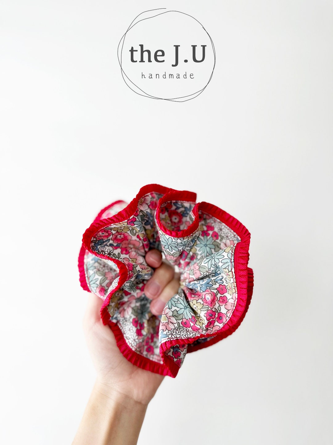 Oversized Red Floral Giant Scrunchies, French Style Double Layer ...