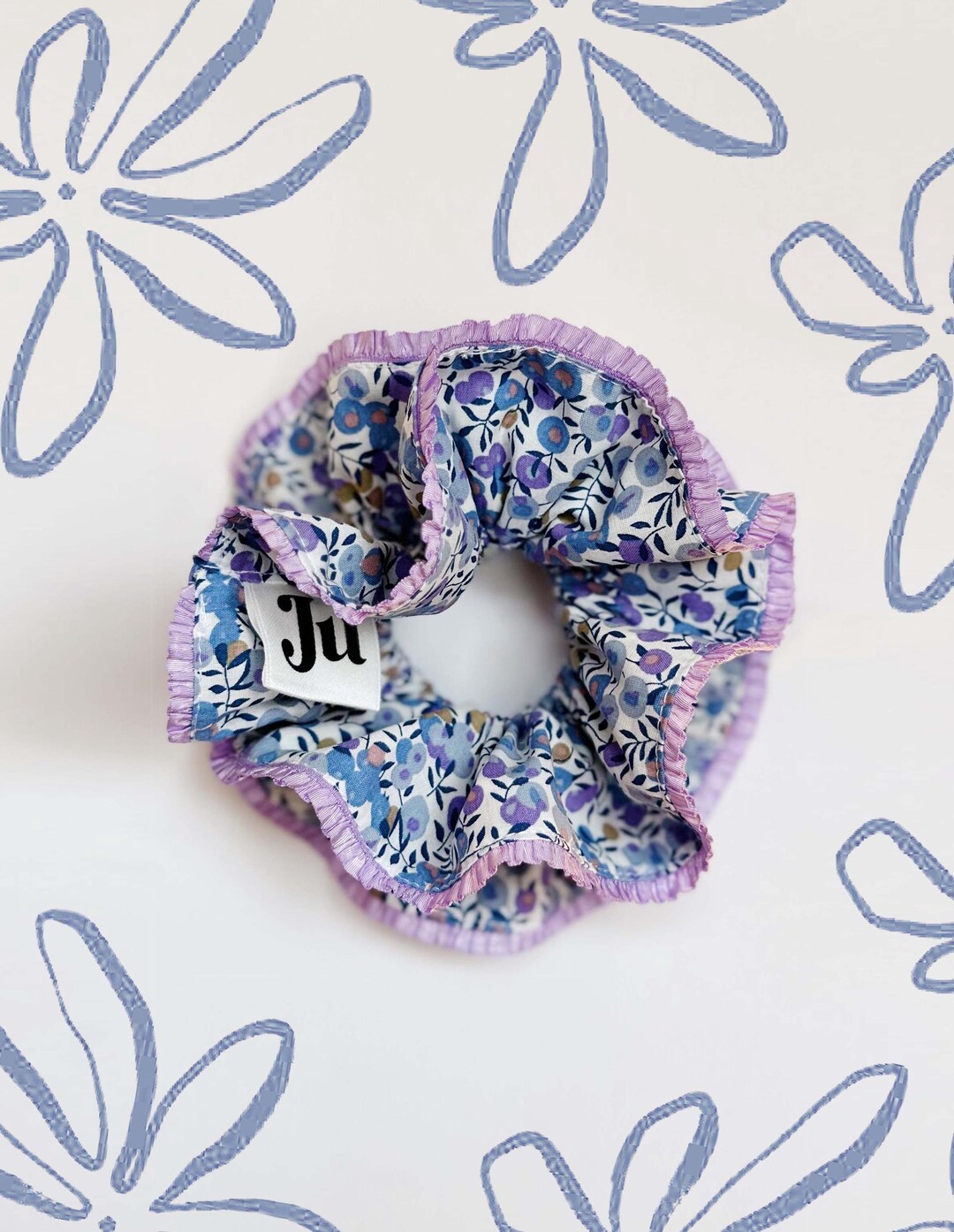 Oversized Purple Floral Scrunchies, Jumbo Frilly Scrunchies, Double ...