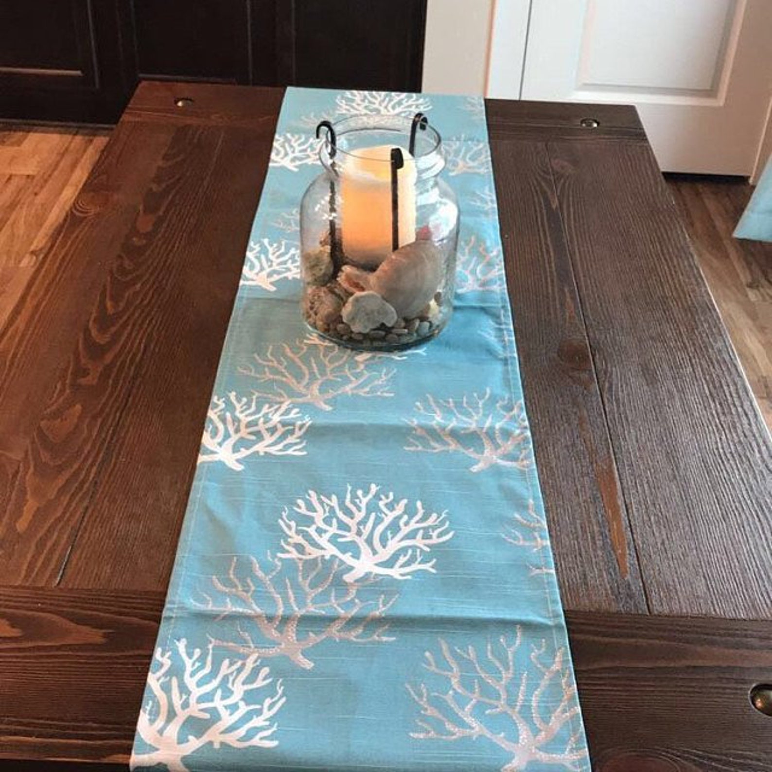 Aqua Blue Coral Reef Table Runner Coastal Nautical Home Decor | Etsy