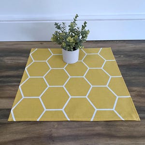 Yellow Honeycomb Table Square Overlay Honey Bee Tablecloth Primitive ...