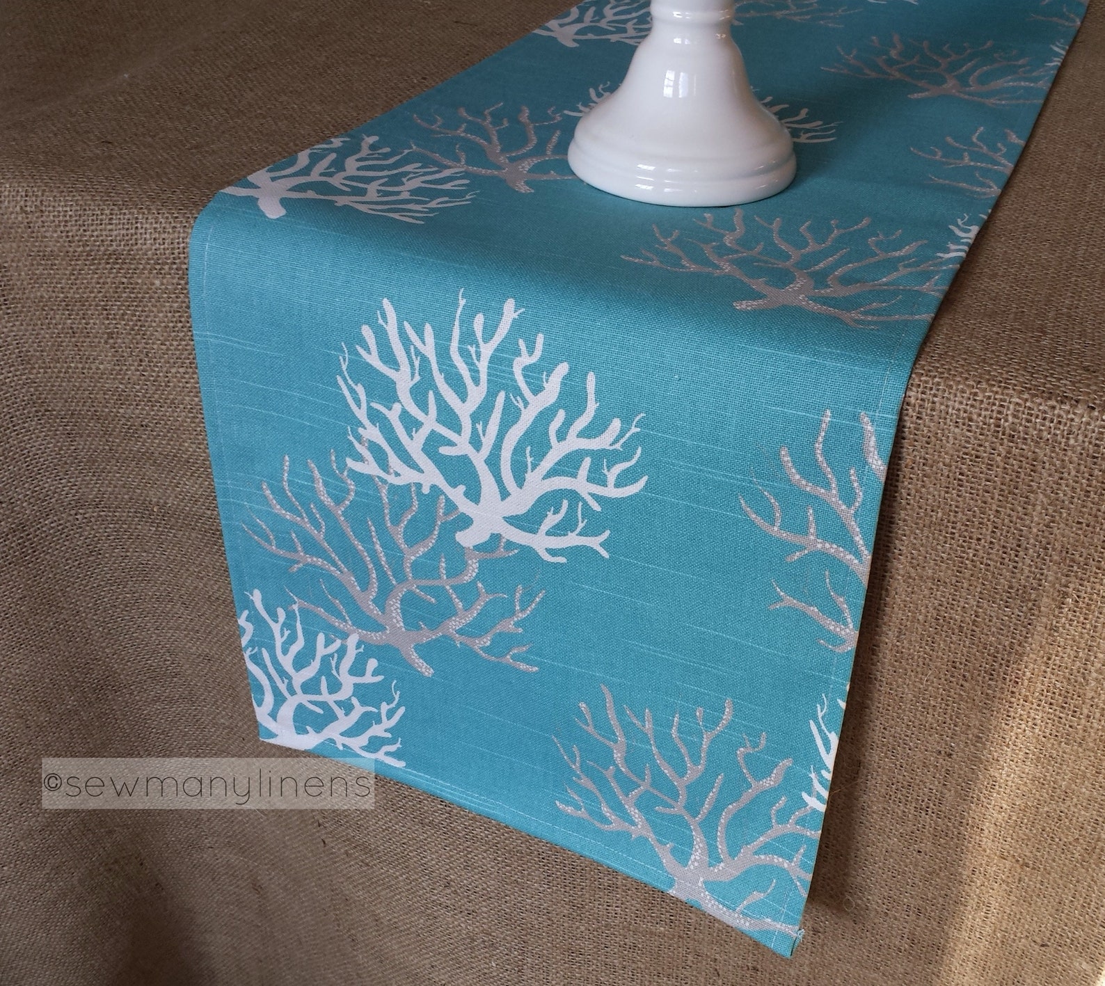 Coastal Home Decor Nautical Table Runner Aqua Blue Linens Beach House ...