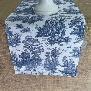 Dark Blue Toile Table Runner Centerpiece Traditional Linens Colonial ...