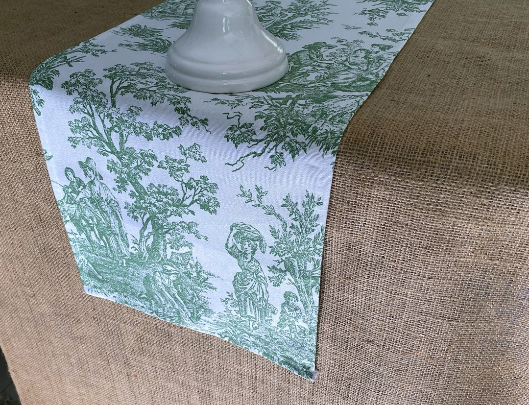 Green Toile Table Runner Centerpiece Traditional Linens Colonial Dining ...