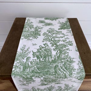 Green Toile Table Runner Centerpiece Traditional Linens Colonial ...