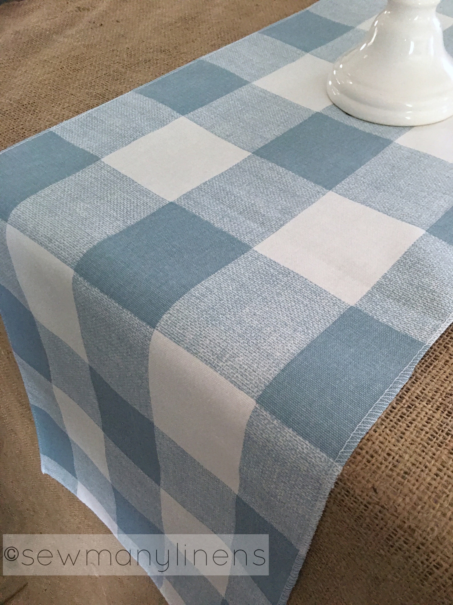 Light Blue Plaid Buffalo Check Table Runner Country Cottage Decor ...