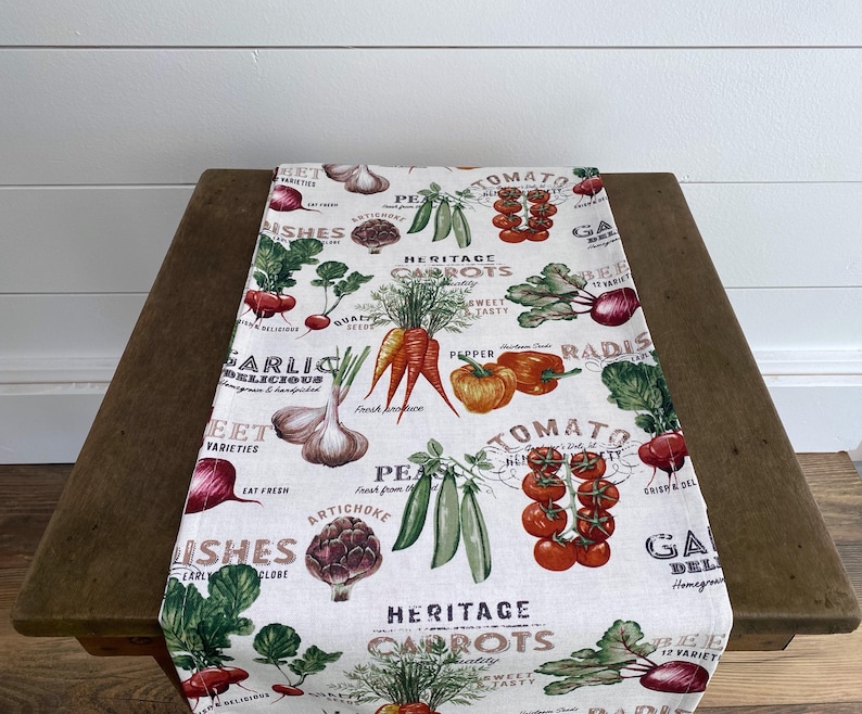 Fresh Vegetables Table Runner Kitchen Home Decor Colorful Garden Linens ...