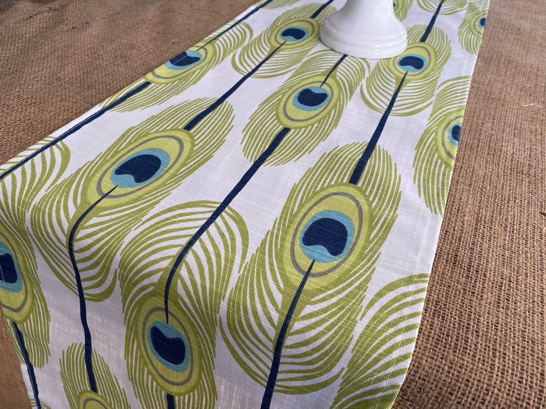 Peacock Feather Table Runner Chartreuse Lime Green Dining Room Linens ...
