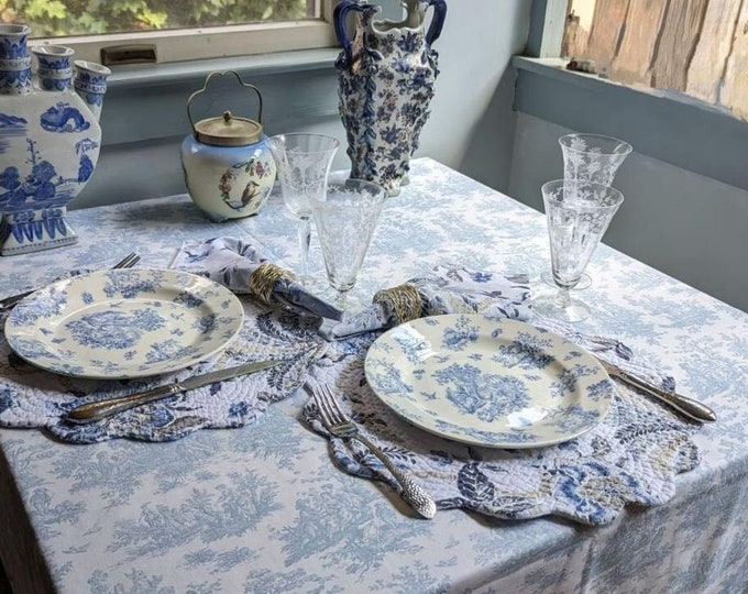 Elegant White Blue French Toile Rectangle Tablecloth | Chinoiserie ...