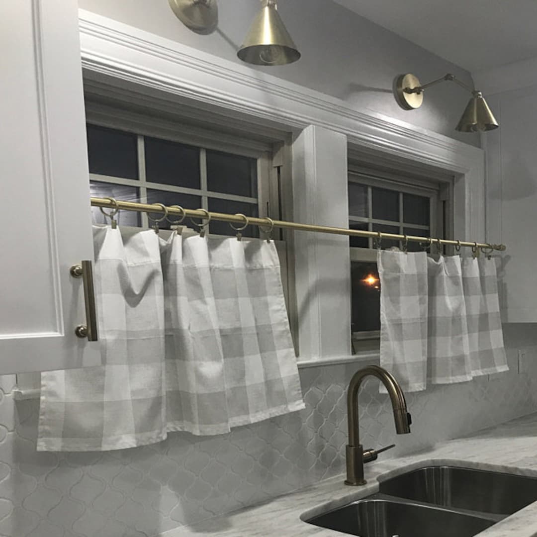 Gray Buffalo Check Curtain Panels Window Treatments Plaid Shade Valance ...