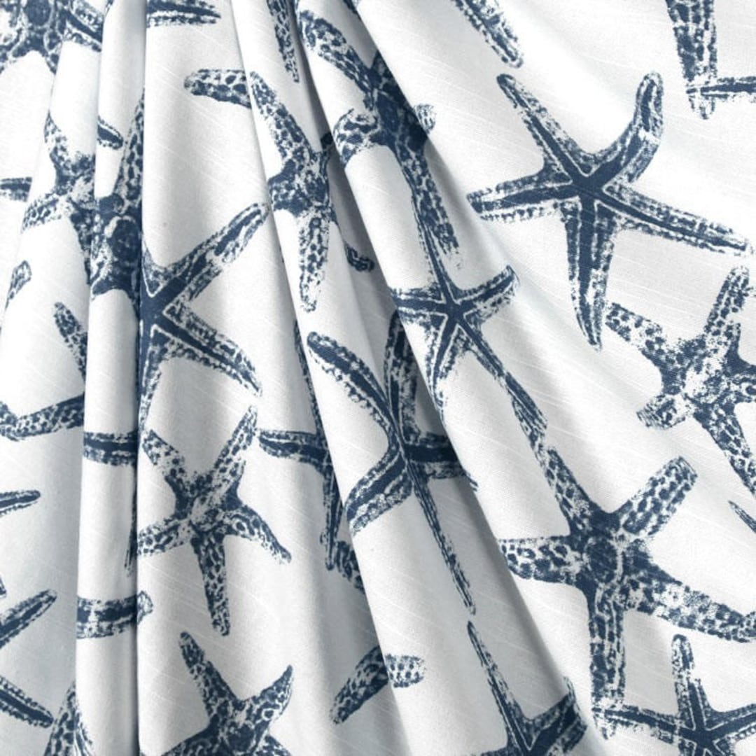 Navy Blue Curtain Panels Sea Shell Starfish Home Decor Nautical Window ...