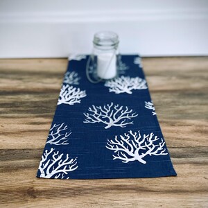 Nautical Table Runner Indigo Navy Blue Coral Reef Centerpiece Sea Life ...
