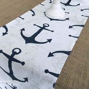 Navy Blue Table Runner Nautical Home Decor Coastal Living Anchor Decor ...