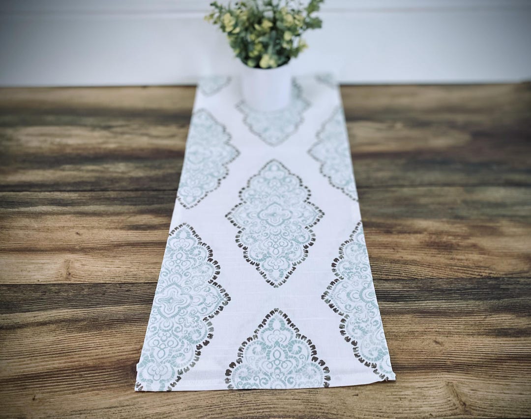 Medallion Table Runner Light Aqua Blue Seafoam Turquoise Centerpiece ...