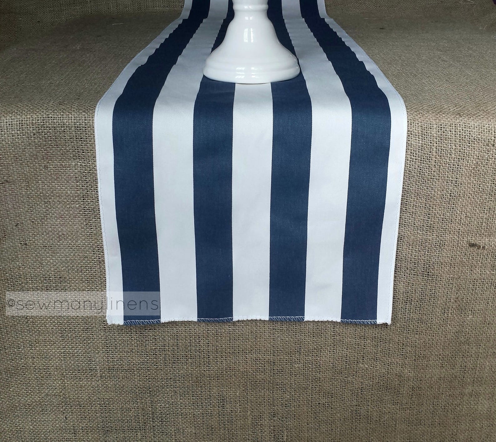 Navy Blue Stripe Table Runner Centerpiece Nautical Coastal Decor ...