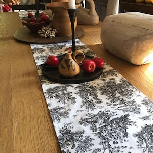 Toile Table Runner Colonial French Home Decor Black Gray Green Pink ...