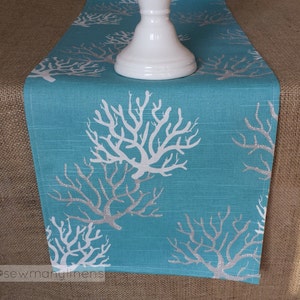 Aqua Blue Coral Reef Table Runner Coastal Living Nautical Home Decor ...