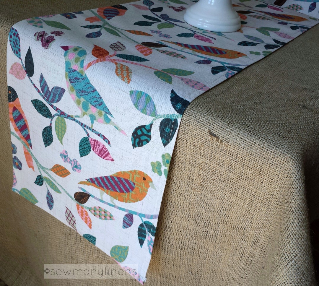Bird Table Runner Colorful Table Runner Vintage Eclectic Chic Home ...