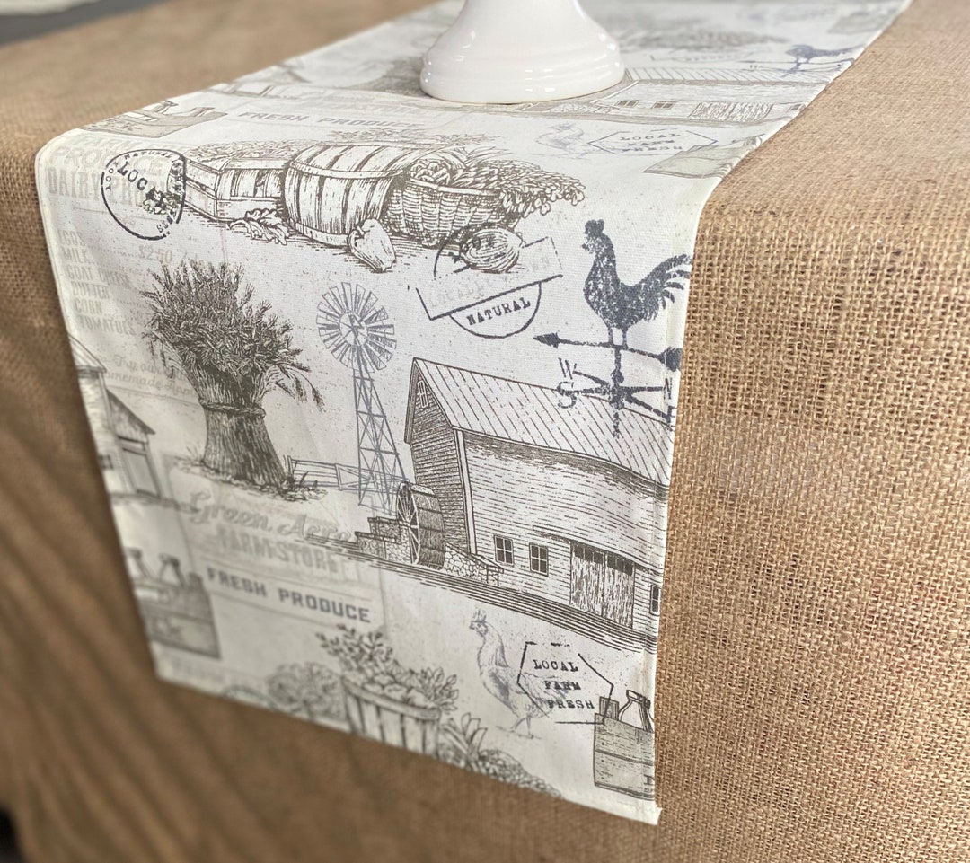 Farmhouse Table Runner Natural Tan Home Decor Dining Room Table Linens ...