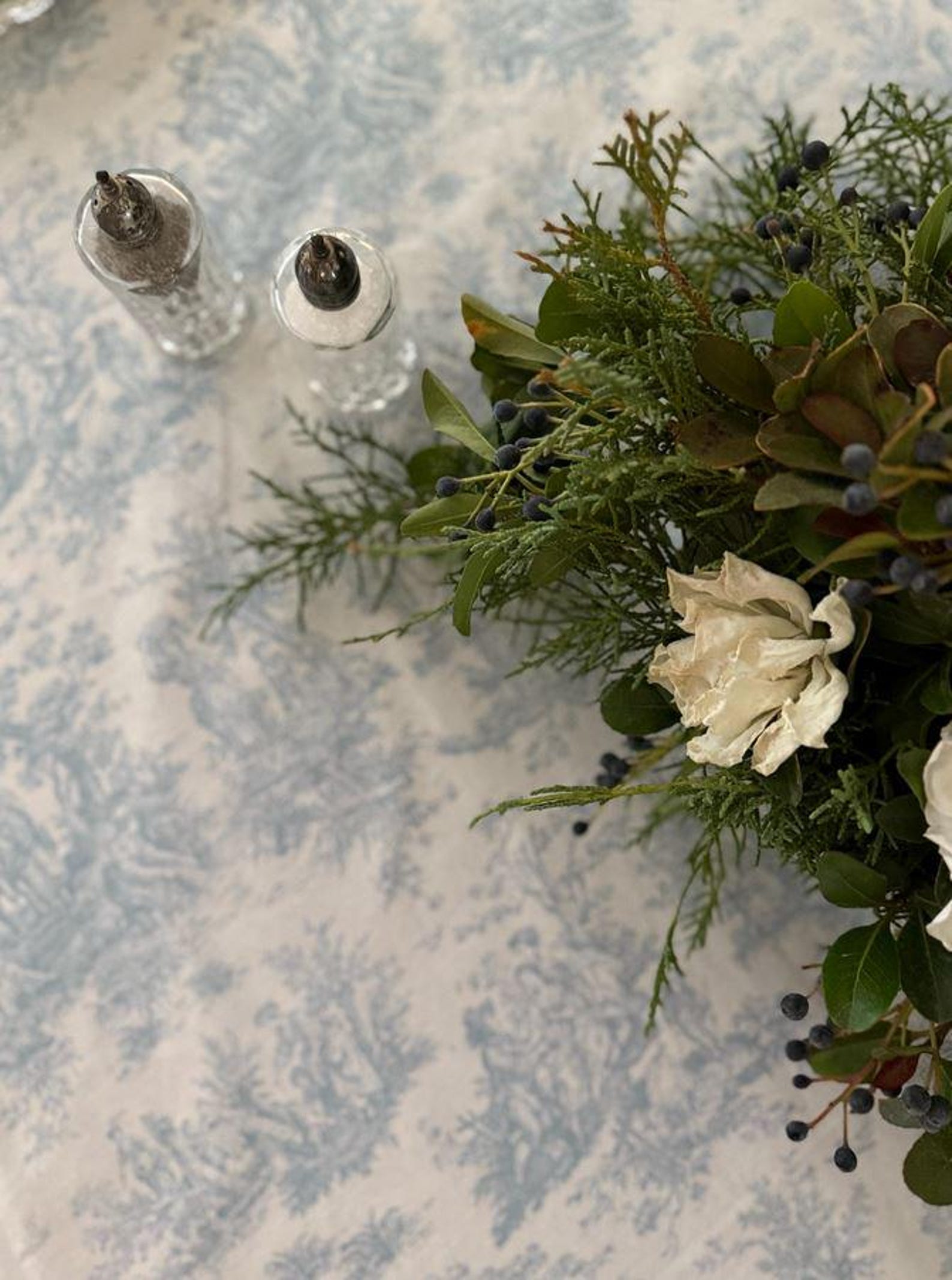 Light Blue Toile Tablecloth Table Cover Linen Toile Table Cloth ...