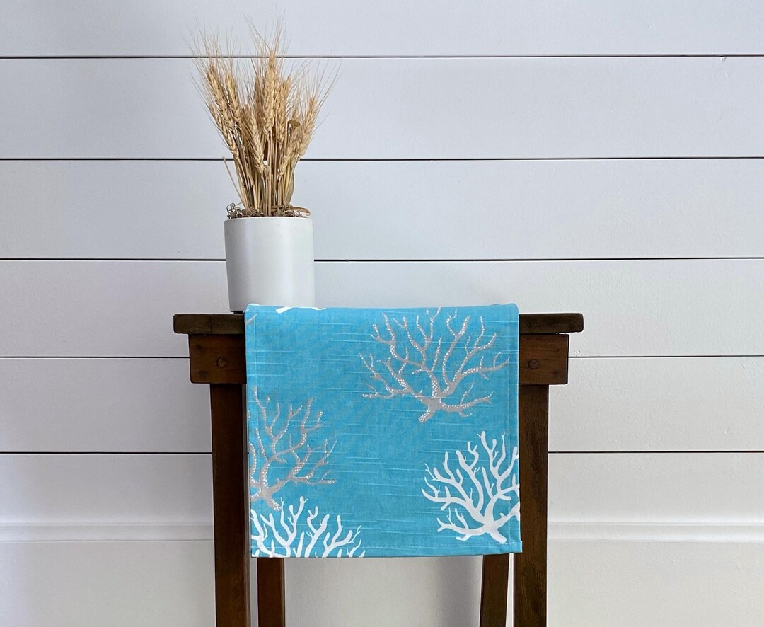 Aqua Blue Coral Reef Table Runner Coastal Living Nautical Home Decor ...