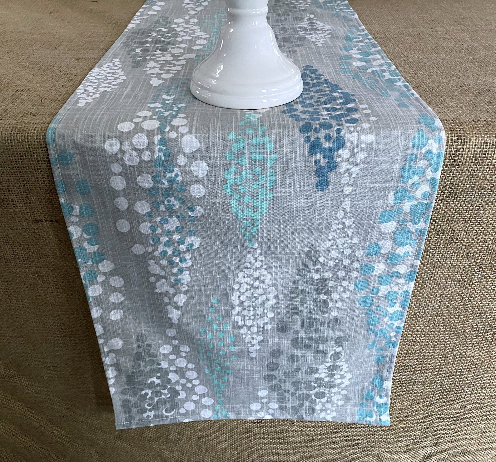 Gray Table Runner Teal Aqua Blue Turquoise Table Runner Table - Etsy