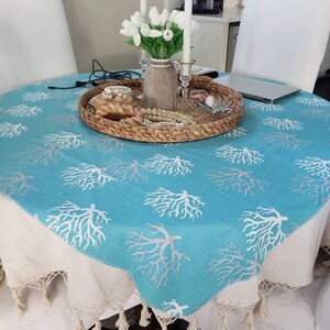 Coral Tablecloth Table Cover Nautical Linens Salmon Overlay Coral Reef ...
