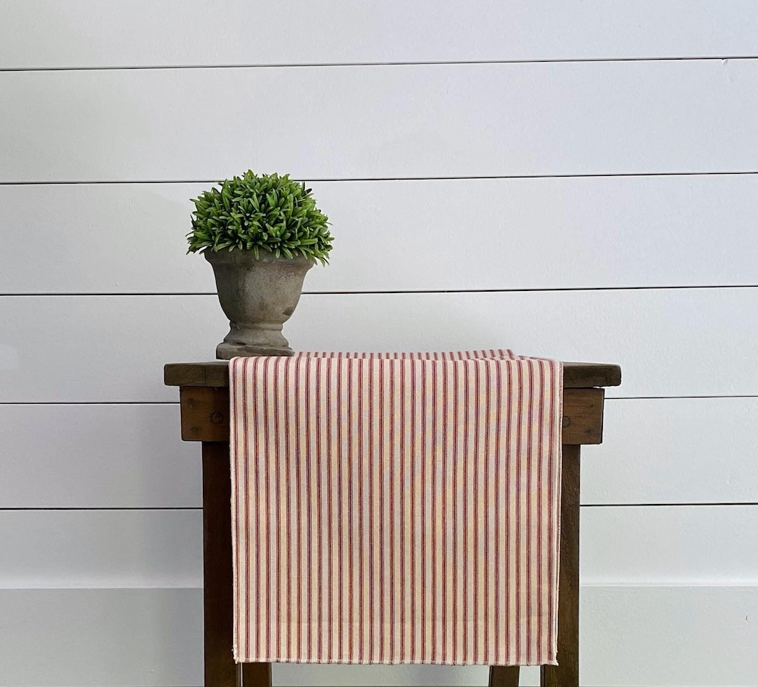 Red Ticking Stripe Table Runner Natural Red Runner Table Centerpiece ...