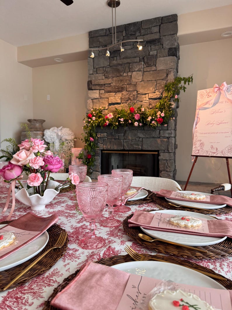Red Toile Tablecloth Table Cover Linens Toile Table Cloth French ...
