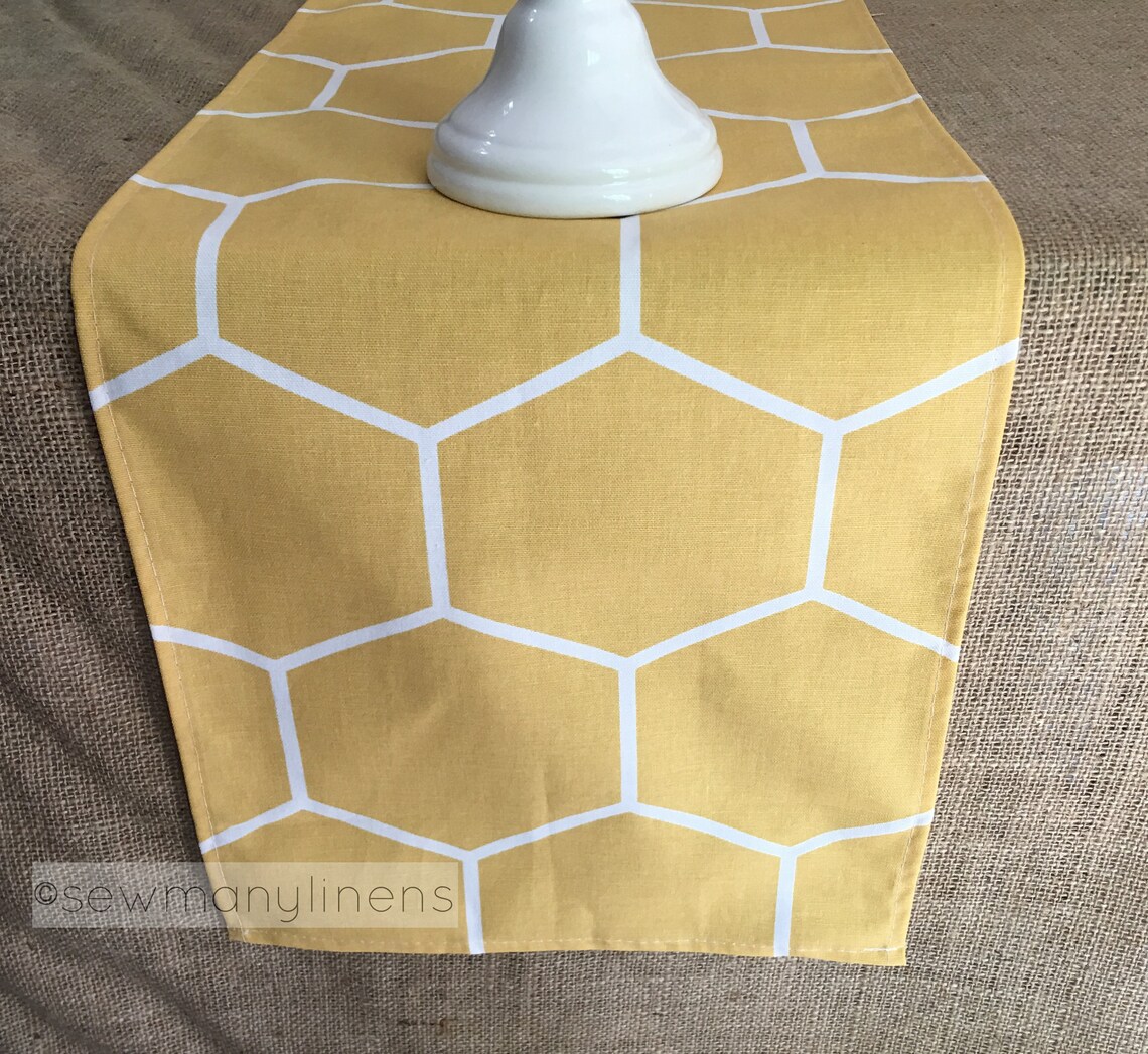 Yellow Table Runner Honeycomb Pattern Home Decor Bumble Bee Party Decor ...